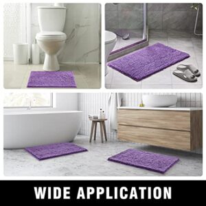 TECHMILLY Soft Fluffy Chenille Bathroom Rugs, Non Slip Absorbent Bath Mats for Bathroom, Washable and Quick Dry, Purple, 17" x 24"