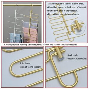 Gold Aluminum Alloy Magic Pants Hangers Space Saving Closet Hangers 5 Layers 4 Uses Multi Functional Pants Rack Heavy Duty Wardrobe Organizer Racks for Jeans, Suit Pants， Towel (2 Pack)