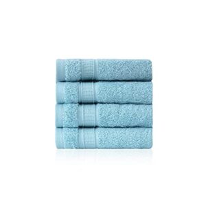 4 piece 13” × 13” soft turkish cotton washcloths for bathroom, kitchen, hotel, spa, gym & college dorm | absorbent and super soft washcloth set for body & face, baby and adults - aqua