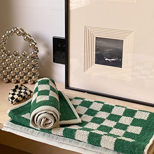 Checkered Hand Towels Minimalist Checkerboard Fingertip Towels Bath Towel Set for Bathroom Dorm Teens (Hand Towels, Green)