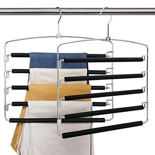 Ismosm 2 Pack Pants Hangers Closet Storage Organizer Non-Slip Space-Saving Hangers for Pants, Slacks, Jeans, Scarves, Shawls, Neckties