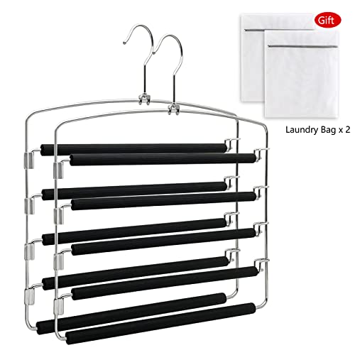 Ismosm 2 Pack Pants Hangers Closet Storage Organizer Non-Slip Space-Saving Hangers for Pants, Slacks, Jeans, Scarves, Shawls, Neckties