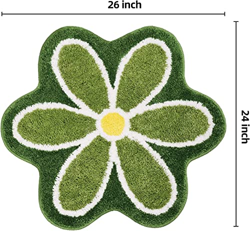 TRUEDAYS Green Flower Bath Mat for Bathroom Floor, Small Anti Slip Water Absorption Bath Rug, Ultra Soft and Fluffy Bathroom Rug, Fun Decorative Machine Washable Bathroom Mat