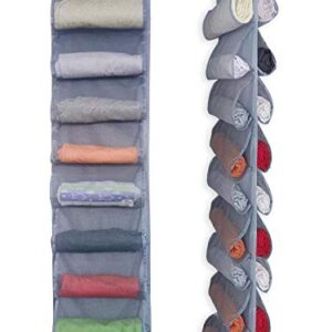 BOUTQ Hanging Closet Organizer Double Sided Underwear Bras Socks Storage 18 Mesh Pockets,Grey