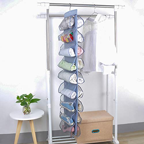 BOUTQ Hanging Closet Organizer Double Sided Underwear Bras Socks Storage 18 Mesh Pockets,Grey