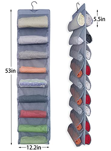 BOUTQ Hanging Closet Organizer Double Sided Underwear Bras Socks Storage 18 Mesh Pockets,Grey