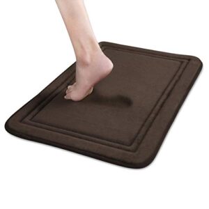 itsoft memory foam bath mat non slip absorbent super cozy velvet bathroom rug carpet, machine washable, 24 x 16 inches chocolate brown