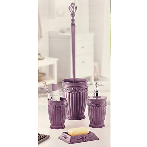 Bathroom Accessory Set, 4-Piece Decorative Plastic Gift Set, Toothbrush Cup, Soap/Lotion Dispenser, Soap Dish, Toilet Brush Holder