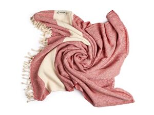 aegean turkish beach towel (37 x 73) for adult - prewashed for soft touch, 100% cotton - quick dry bath towels with amazing colors - unique turkish towels for bathroom, spa, yoga peshtemal- [red]