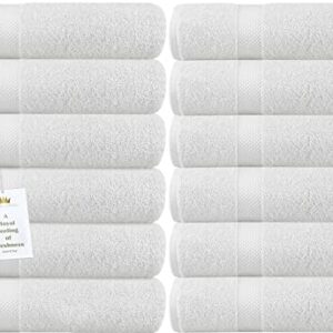 Royalz Collection Luxurious White Washcloths 12 Pack 550 GSM 100% Ring Spun Cotton - 13 x 13 Wash Cloths for Your Face and Body - Highly Absorbent Face Towel for Drying Face