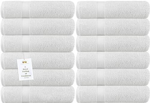 Royalz Collection Luxurious White Washcloths 12 Pack 550 GSM 100% Ring Spun Cotton - 13 x 13 Wash Cloths for Your Face and Body - Highly Absorbent Face Towel for Drying Face