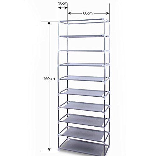 Gappys Shoe Rack Organizer Storage with Dustproof Cover - 10-Tier Free Standing Shoe Racks Cabinet for Closets,Shoe Stand,Shoe Shelf Storage (Pink), 22.83 x 11.4 x 63 inch