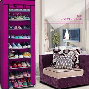 Gappys Shoe Rack Organizer Storage with Dustproof Cover - 10-Tier Free Standing Shoe Racks Cabinet for Closets,Shoe Stand,Shoe Shelf Storage (Pink), 22.83 x 11.4 x 63 inch