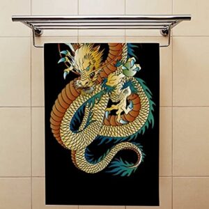 Kuizee Microfiber Hand Towel Face Towels Set of 2 Oriental Dragon Painting Quick-Dry Highly Absorbent Ultra Soft Bathroom Kitchen 30X15 Inch