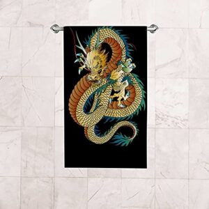 Kuizee Microfiber Hand Towel Face Towels Set of 2 Oriental Dragon Painting Quick-Dry Highly Absorbent Ultra Soft Bathroom Kitchen 30X15 Inch