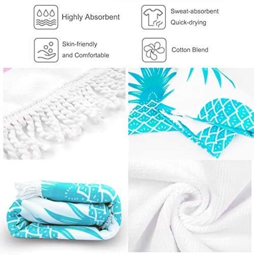 Filly Wink Pineapple Beach Towel Oversized 59x59 Microfiber Quick Dry Light Travel Towel Round Beach Towel Yoga Picnic Mat Room Decor Table Cloth Pool Camping Towel for Adults Beach Gifts - Teal