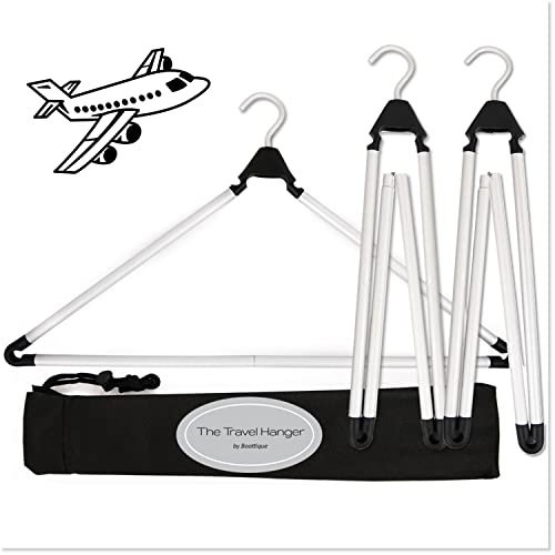 Boottique Travel Hanger, Car Hanger, Clothes Hanger- Foldable Hanger, Folding Hanger, Collapsible Hanger, Portable Hanger (Matte Silver & Black) (Set of 3)