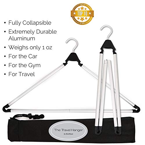 Boottique Travel Hanger, Car Hanger, Clothes Hanger- Foldable Hanger, Folding Hanger, Collapsible Hanger, Portable Hanger (Matte Silver & Black) (Set of 3)