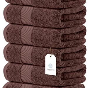 White Classic Luxury Hand Towels | 6 Pack and Product Image Luxury Bath Mat Floor | 2 Pack Bundle (Brown)