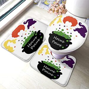 wondertify halloween hocus poucs sanderson sisters bathroom antiskid pad 3 pieces bathroom rugs set, bath mat+contour+toilet lid cover