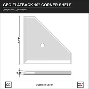 Questech Décor 10 Inch Corner Shower Shelf Bathroom Caddy, Wall Mounted Corner Shower Shelf, Retrofit Shelf For Tiled Shower Walls, Bathroom Corner Shelf, 10 Inch Geo Flatback, Bright White Polished