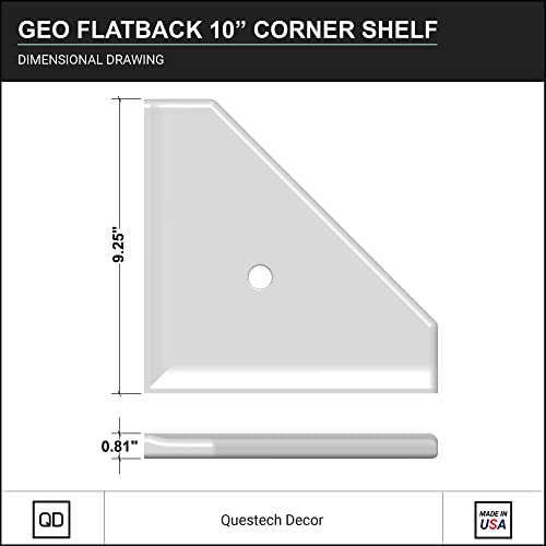 Questech Décor 10 Inch Corner Shower Shelf Bathroom Caddy, Wall Mounted Corner Shower Shelf, Retrofit Shelf For Tiled Shower Walls, Bathroom Corner Shelf, 10 Inch Geo Flatback, Bright White Polished