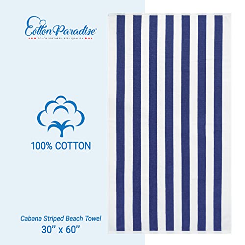 Cotton Paradise, Cabana Stripe Beach Towels, 100% Cotton Extra Large Pool Towels, Oversized Swim Towels, Soft Absorbent Quick Dry, Navy Blue