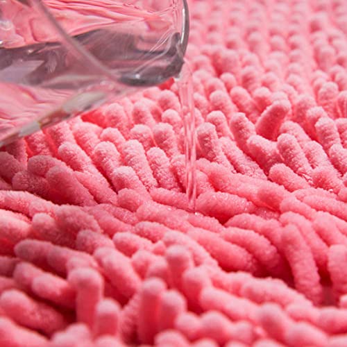 JAIJY Pink Heart Shaped Chenille Bath Mat Soft Absorbent Plush Microfiber Bathroom Rug Non-Slip Machine Washable Shaggy Mats Carpet for Shower, Bedroom, Bathtub, 16"x20"