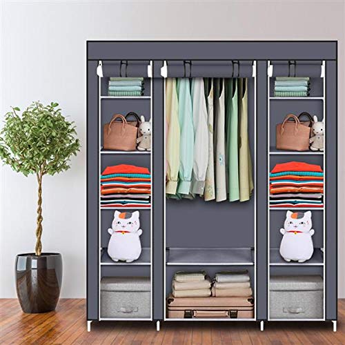 Thxbyebye Portable Clothes Closet, Non-Woven Fabric Wardrobe with Hanging Rods, 9 Storage Shelves, Storage Organizer