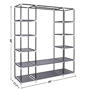 Thxbyebye Portable Clothes Closet, Non-Woven Fabric Wardrobe with Hanging Rods, 9 Storage Shelves, Storage Organizer