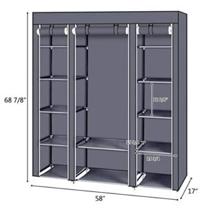 Thxbyebye Portable Clothes Closet, Non-Woven Fabric Wardrobe with Hanging Rods, 9 Storage Shelves, Storage Organizer