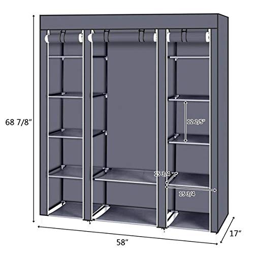 Thxbyebye Portable Clothes Closet, Non-Woven Fabric Wardrobe with Hanging Rods, 9 Storage Shelves, Storage Organizer