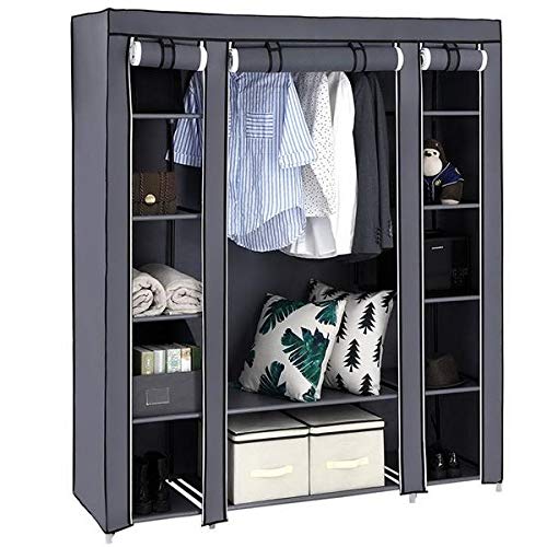 Thxbyebye Portable Clothes Closet, Non-Woven Fabric Wardrobe with Hanging Rods, 9 Storage Shelves, Storage Organizer