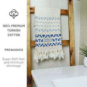 T&I Home Diamond Decorative Turkish Hand Towels for Bathroom - Set of 2 (16x40) Navy Blue, Soft 100% Cotton - Quick Dry, Prewashed, No Shrink - Farmhouse Boho Kitchen Towel Set, Hair, Face, Tea, Dish