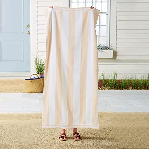 Great Bay Home Large Beach Towel Set of 4 - Soft Cabana Striped Beach Towels for Adults and Velour Pool Towels 100% Cotton - Lightweight Quick Dry Beach Towel Pack - Beach Towel for Travel