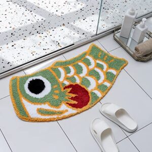 Feblilac Green Fish Koi Bathroom Rug, Japanese Style Bath Rug, Fun Washable Bathroom Mat, Microfiber Bath Mats for Bathroom Living Room Fast Dry