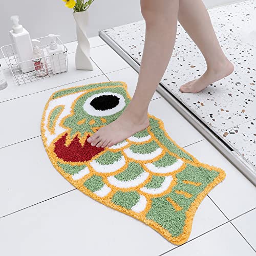 Feblilac Green Fish Koi Bathroom Rug, Japanese Style Bath Rug, Fun Washable Bathroom Mat, Microfiber Bath Mats for Bathroom Living Room Fast Dry