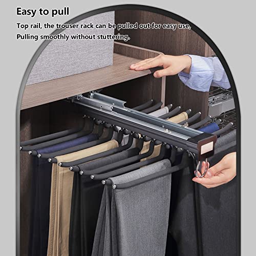 LOJOO Pull Out Trousers Rack 18 Arms, Steel Pull Out Pants Rack Pants Hanger Bar Clothes Organizers, Top Mount Adjustable Closet Extender Rod Hanging Telescopic Closet Clothes Rail (Color : Black)