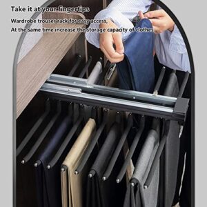 LOJOO Pull Out Trousers Rack 18 Arms, Steel Pull Out Pants Rack Pants Hanger Bar Clothes Organizers, Top Mount Adjustable Closet Extender Rod Hanging Telescopic Closet Clothes Rail (Color : Black)