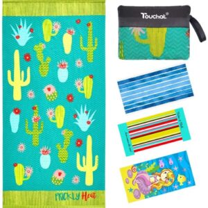 touchat beach towel oversized,thick microfiber beach towel 30”x60”,super absorbent sand free cute cactus cool swim beach towels for kids,men,women,boys,girls