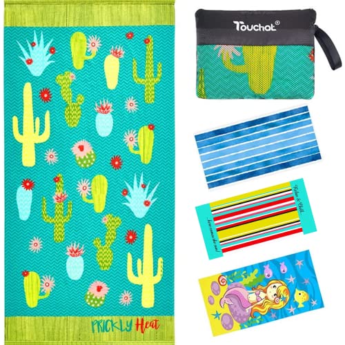 Touchat Beach Towel Oversized,Thick Microfiber Beach Towel 30”x60”,Super Absorbent Sand Free Cute Cactus Cool Swim Beach Towels for Kids,Men,Women,Boys,Girls