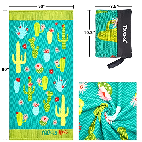 Touchat Beach Towel Oversized,Thick Microfiber Beach Towel 30”x60”,Super Absorbent Sand Free Cute Cactus Cool Swim Beach Towels for Kids,Men,Women,Boys,Girls