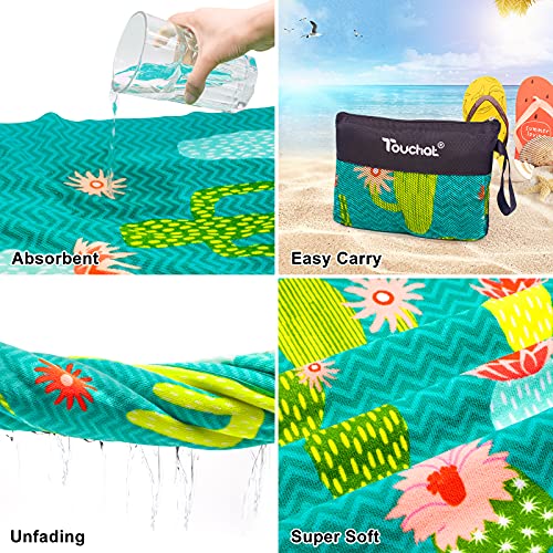 Touchat Beach Towel Oversized,Thick Microfiber Beach Towel 30”x60”,Super Absorbent Sand Free Cute Cactus Cool Swim Beach Towels for Kids,Men,Women,Boys,Girls