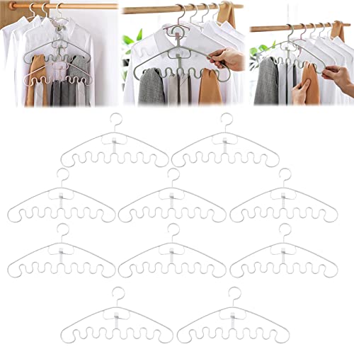 LXYY Wave Pattern Stackable Hanger, Sturdy Plastic Clothes Hangers Organizer Storage, Multifunctional Non Slip Magic Hanger 8 Slots Space Saving for Slings, Scarf, Shirts, Belts (White,10PCS)