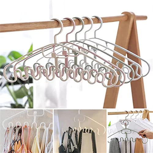 LXYY Wave Pattern Stackable Hanger, Sturdy Plastic Clothes Hangers Organizer Storage, Multifunctional Non Slip Magic Hanger 8 Slots Space Saving for Slings, Scarf, Shirts, Belts (White,10PCS)