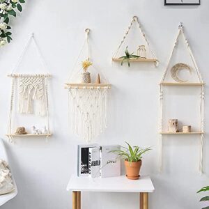 YuPinDiZu Macrame Wall Hanging Shelf | Boho Style with Wood Shelf | Handmade Macrame Shelf for Hanging Plants and Decor | Boho Wall Decor with Beautiful Macrame Rope and Shelf (13.8"X16") (13.8"X16")