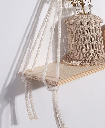 YuPinDiZu Macrame Wall Hanging Shelf | Boho Style with Wood Shelf | Handmade Macrame Shelf for Hanging Plants and Decor | Boho Wall Decor with Beautiful Macrame Rope and Shelf (13.8"X16") (13.8"X16")