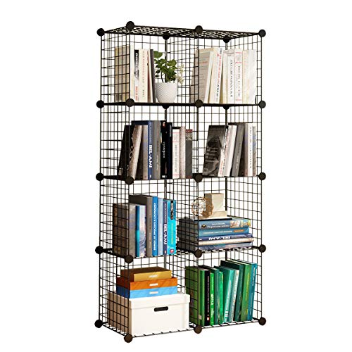 KOUSI 14"x14" Wire Cube Storage, Metal Grid Organizer, 8-Cube Modular Shelving Unit, Stackable Bookcase, Ideal for Living Room, Bedroom, Office, Garage