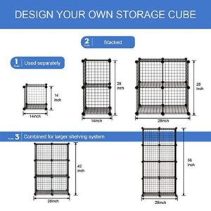 KOUSI 14"x14" Wire Cube Storage, Metal Grid Organizer, 8-Cube Modular Shelving Unit, Stackable Bookcase, Ideal for Living Room, Bedroom, Office, Garage