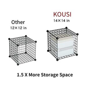 KOUSI 14"x14" Wire Cube Storage, Metal Grid Organizer, 8-Cube Modular Shelving Unit, Stackable Bookcase, Ideal for Living Room, Bedroom, Office, Garage